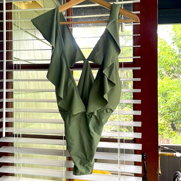 Swim | Sexy Nwot Moss Green One Piece Ruffled Thong Swimsuit | Poshmark